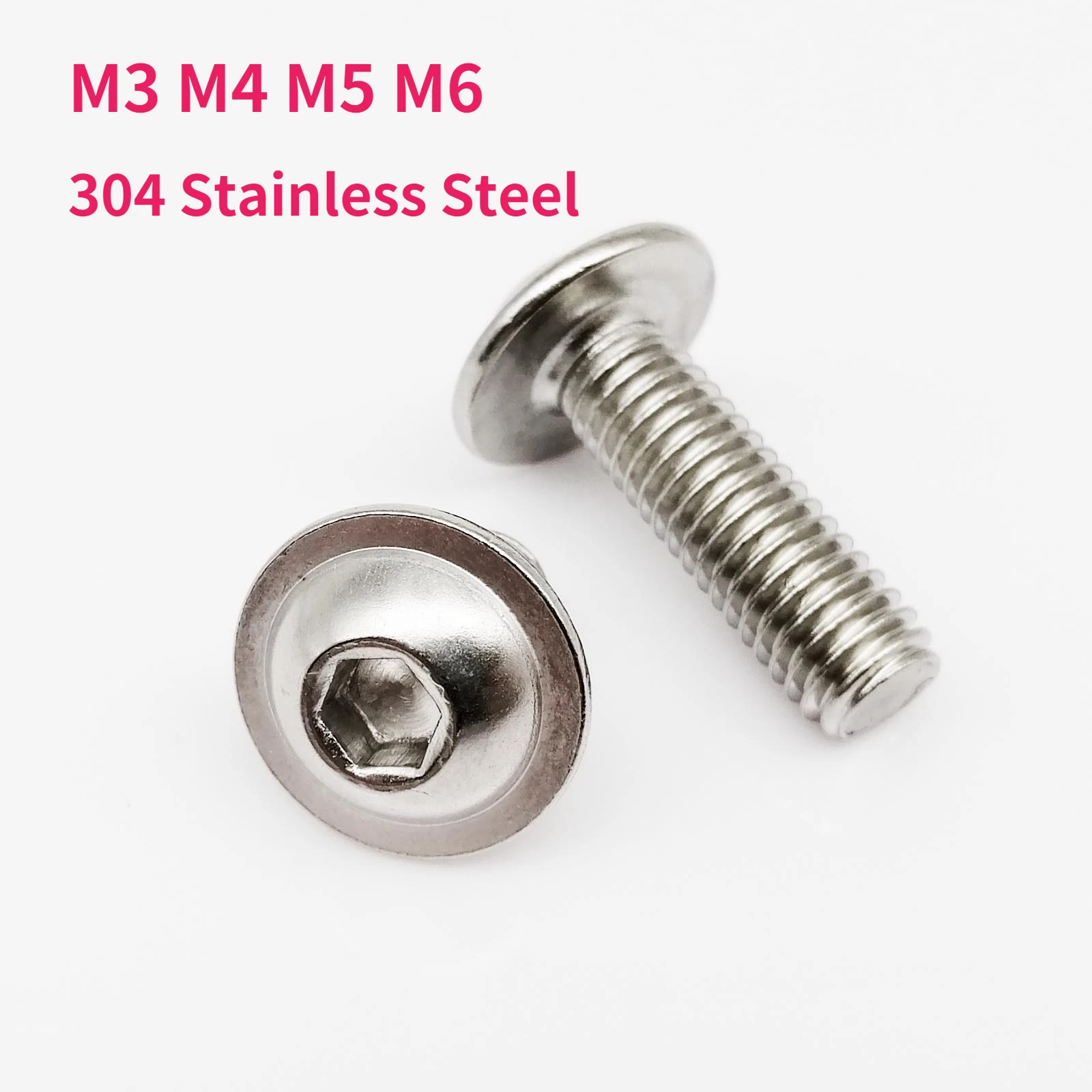 M3-M4-M5-M6-304-Stainless-Steel-Hex-Hexagon-Socket-Round-Button-Flange ...