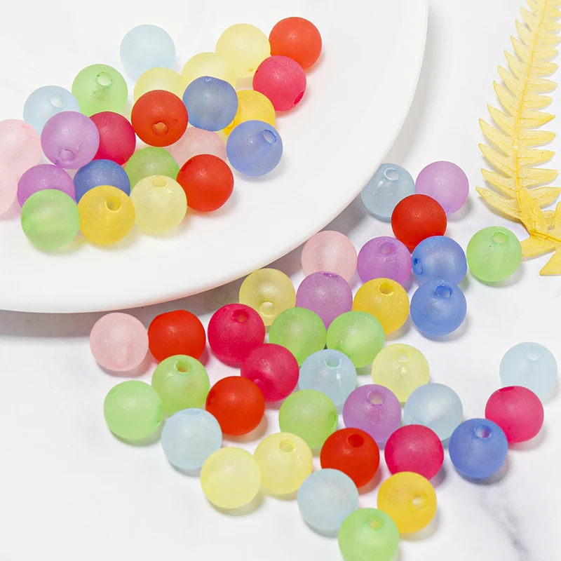 100pcs Acrylic Frosted Round Bead 8mm Mixed Color Loose Spacer Beads ...