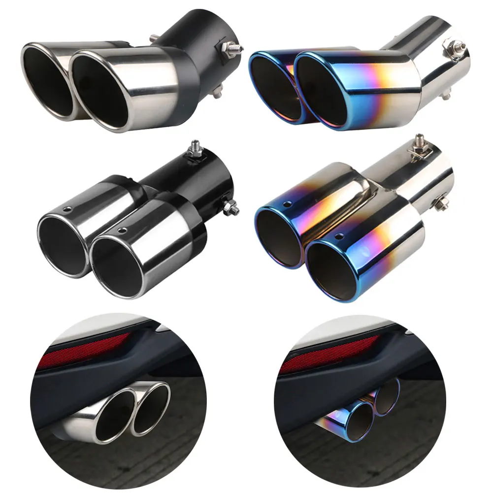 Universal Car Exhaust Muffler Tip Dual Outlet Round Stainles Steel Car ...