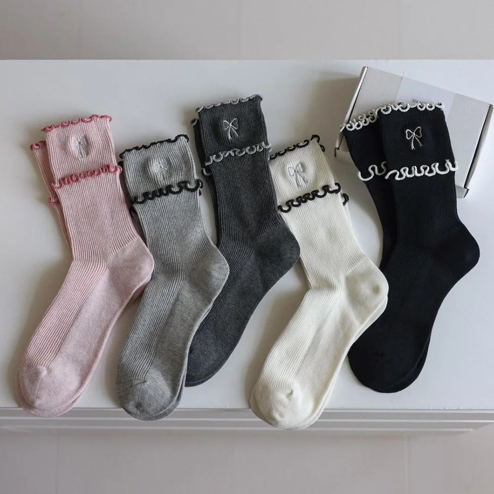 2-Pair-Fashion-Ruffle-Socks-Women-Cute-Sweet-Embroidery-Bow-Home-Socks ...