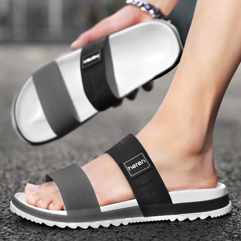 Brand Men Slippers Outdoor Indoor Designer Summer Soft Black Slippers ...