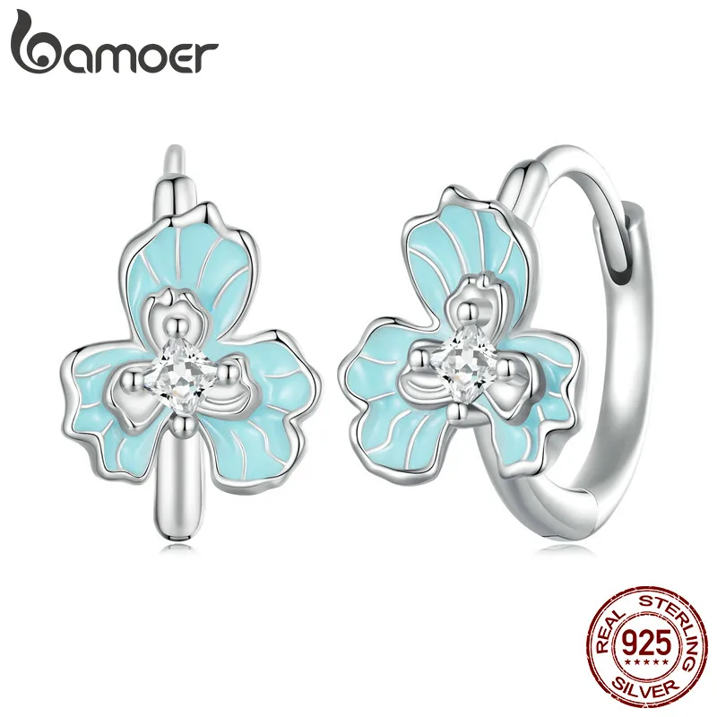 Bamoer-925-Sterling-Silver-Blue-Enamel-Iris-Ear-Buckles-Flower-Hoop ...