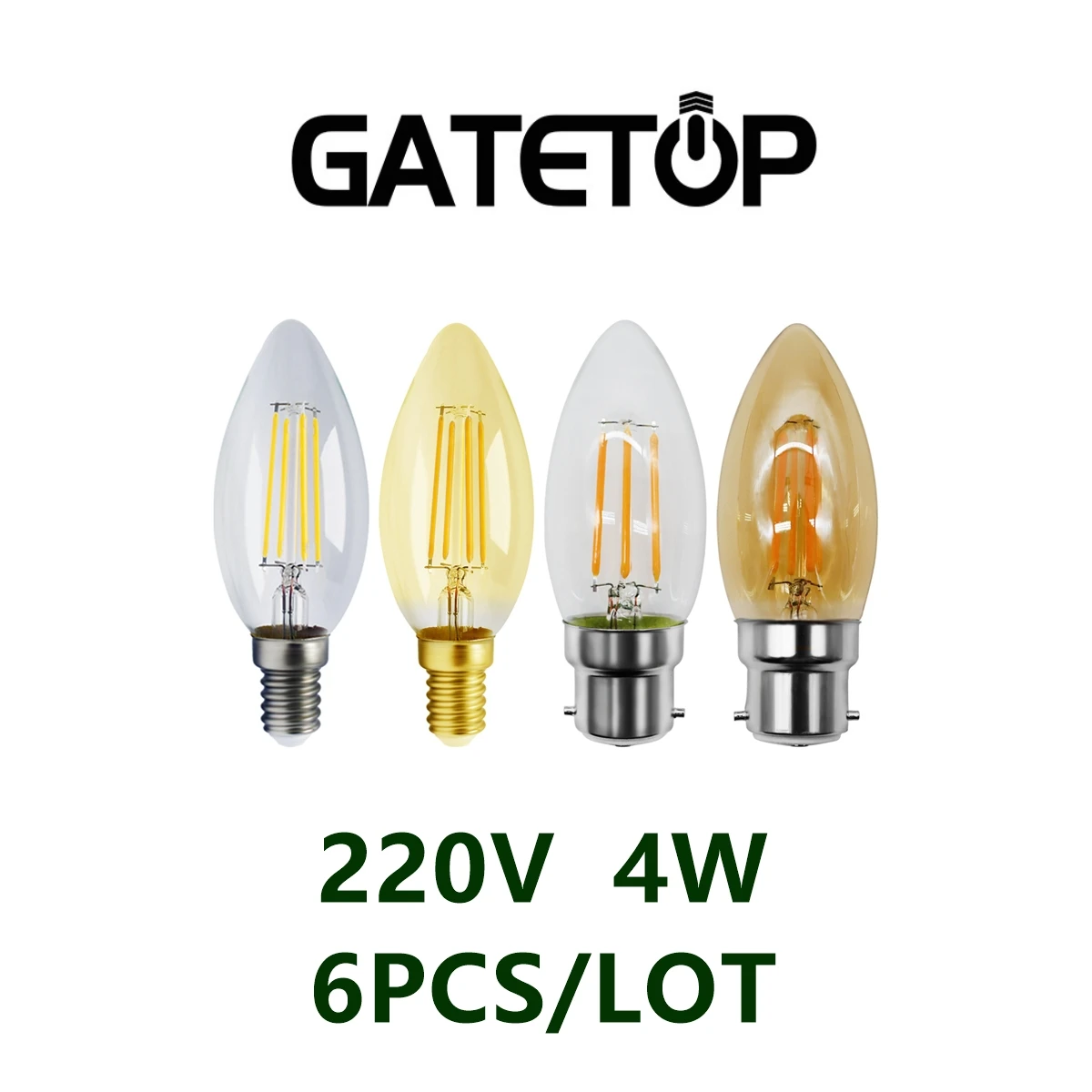 6PCS LED Filament Light C35 E27 B22 E14 AC220V 4W Flickerless 2700K ...