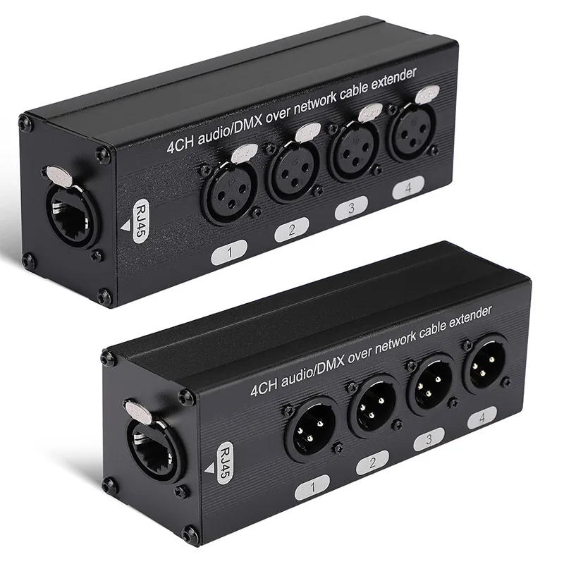 1-Pair-4-Channel-XLR-DMX-Audio-RJ45-Cat5-Cat6-Ethernet-Extender-XLR ...
