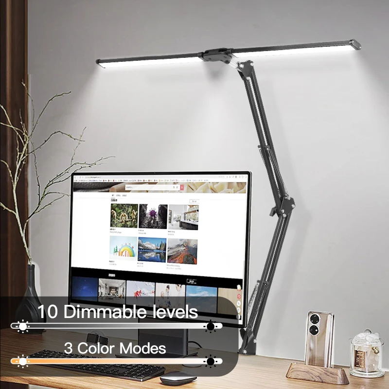 Doppelkopf-LED-Schreibtisch-lampen-stufenlos-dimmbar-LED-Computer ...