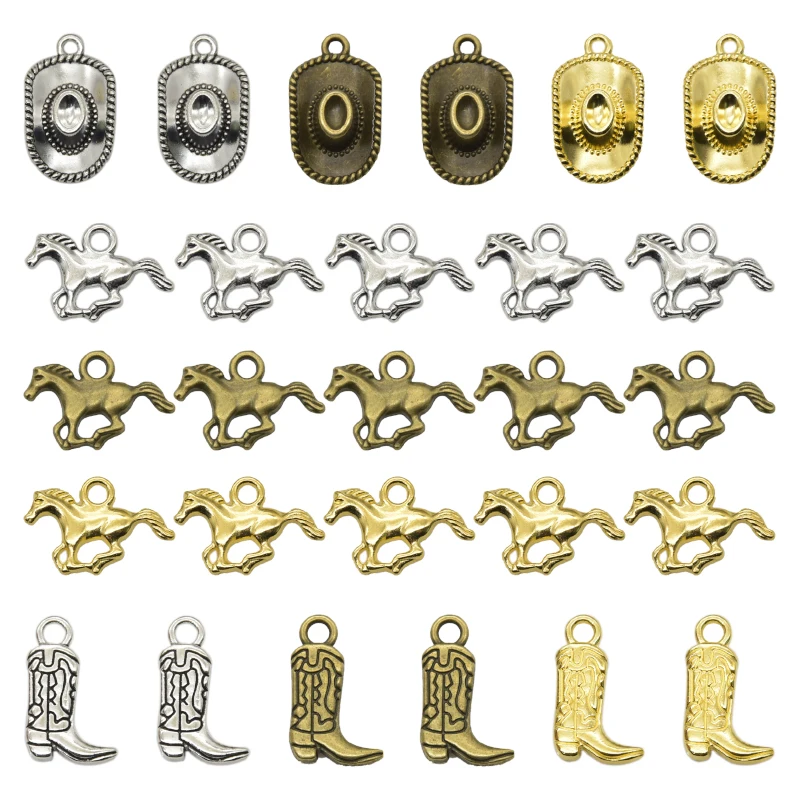 18pcs Western Cowboy Themed Charms Alloy Metal Horse Cowboy Boot Hat ...