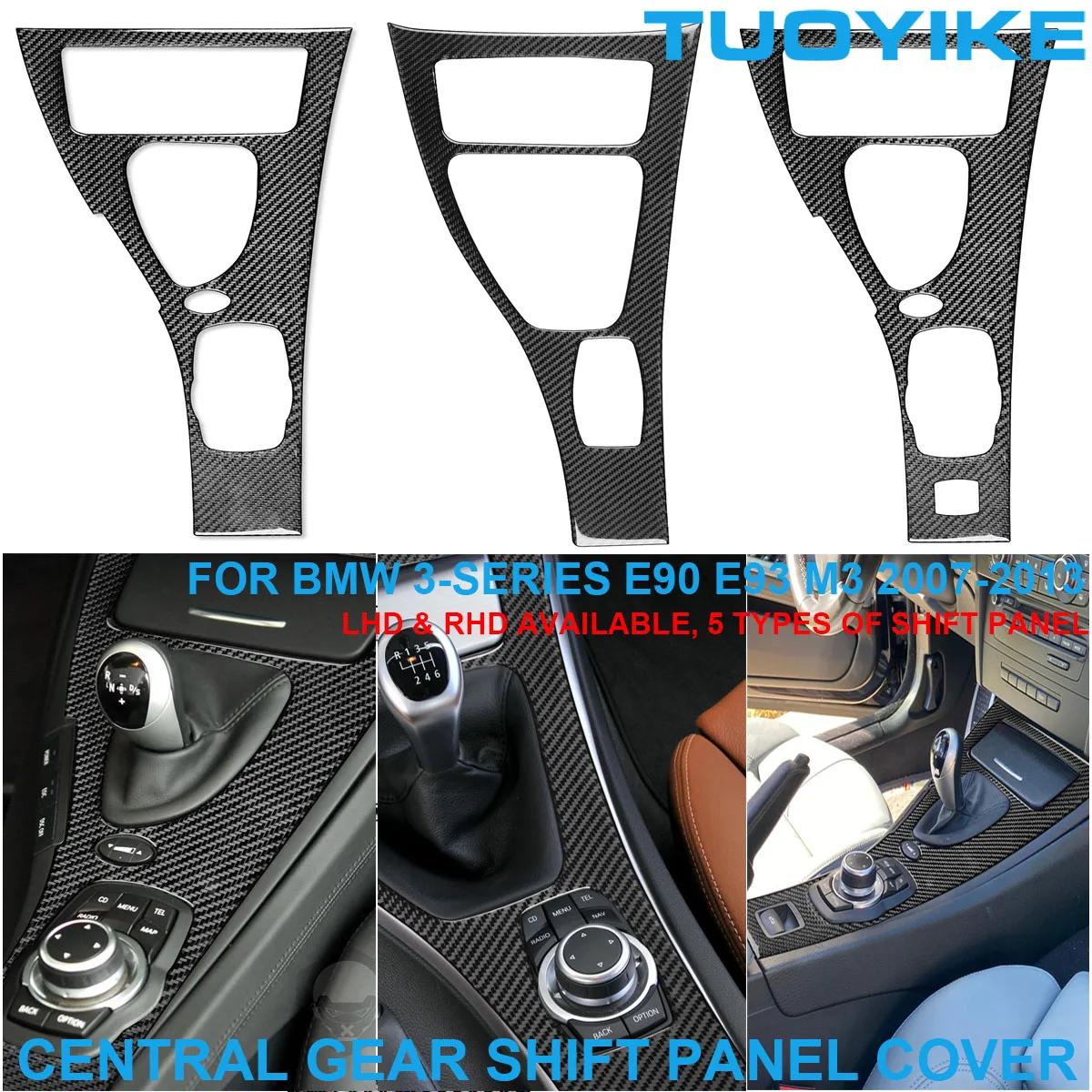 LHD-RHD-Car-Styling-Carbon-Fiber-Central-Console-Gear-Shift-Panel-Cover ...