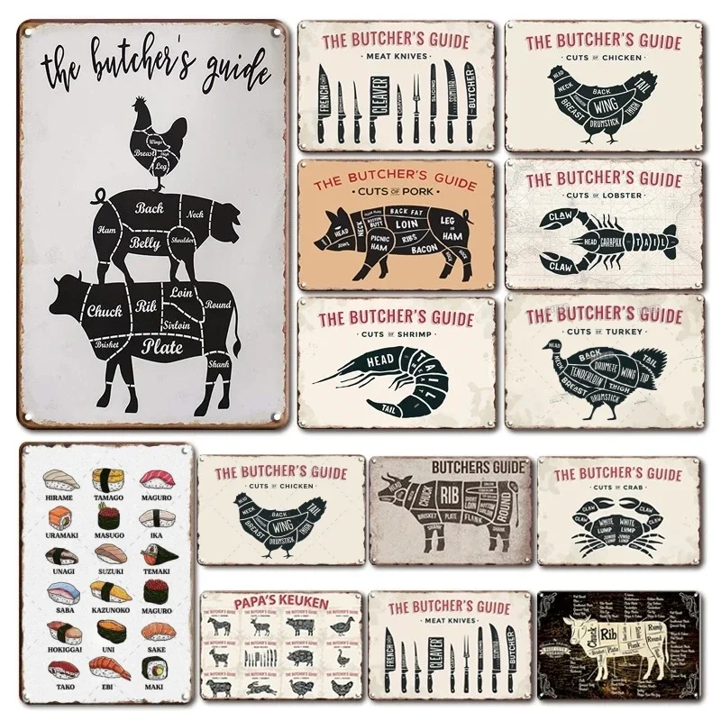 Antique-The-Butcher-s-Guide-Metal-Sign-Vintage-Kitchen-Animal-Market ...