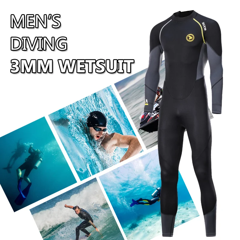 3mm Autumn and Winter Men's Long Wetsuit Neoprene Thermal Fleece Lining ...