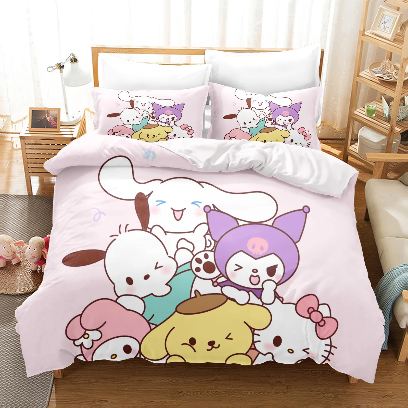 Conjunto-de-cama-infantil-Cinnamoroll-100-poli-ster-capa-de-edred-o ...