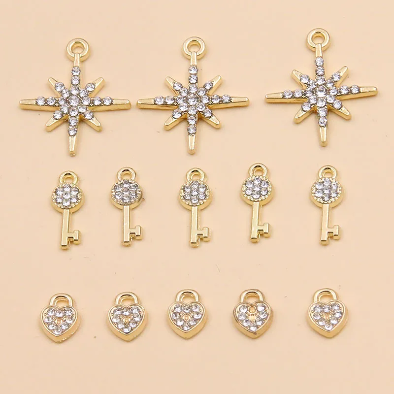 10Pcs-3-Style-Crystal-Key-Lock-Star-Charm-For-Jewelry-Making-Earring ...