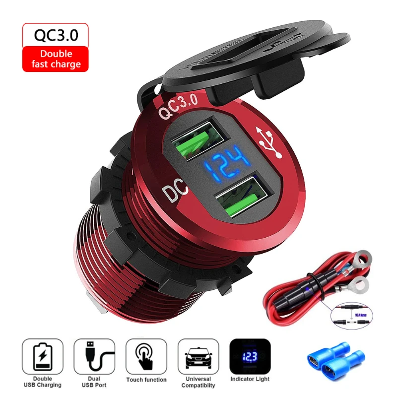 12V 24V Car Quick Charge 3.0 Dual USB Charger Waterproof Socket ...