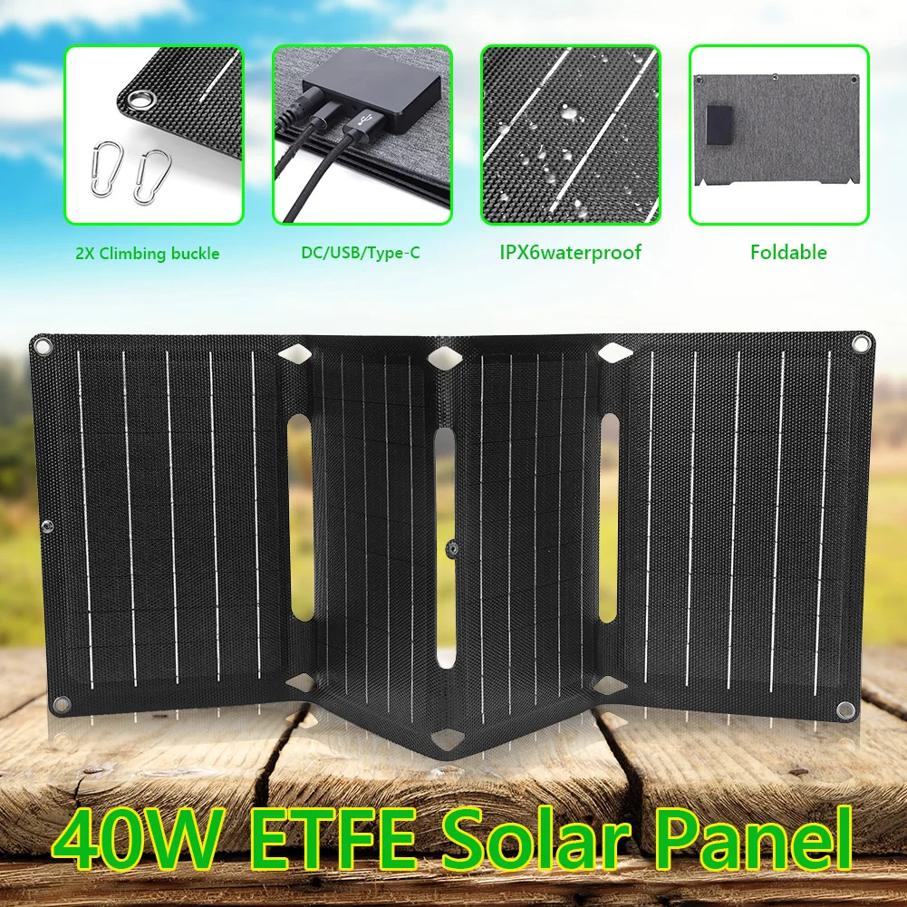 40W Foldable Solar Panel Charger 18V USB3.0 5V Type C DC Solar Charger ...