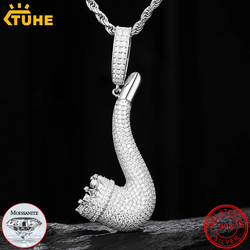 TUHE-Unisex-925-Pipe-Pendant-Necklace-Iced-Out-Moissanite-Gold-Silver ...