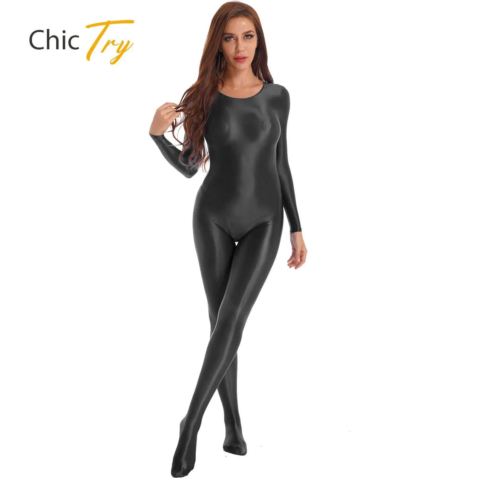 Womens-Glossy-Bodystocking-Full-Body-Bodysuit-Smooth-Tights-Bodycon ...