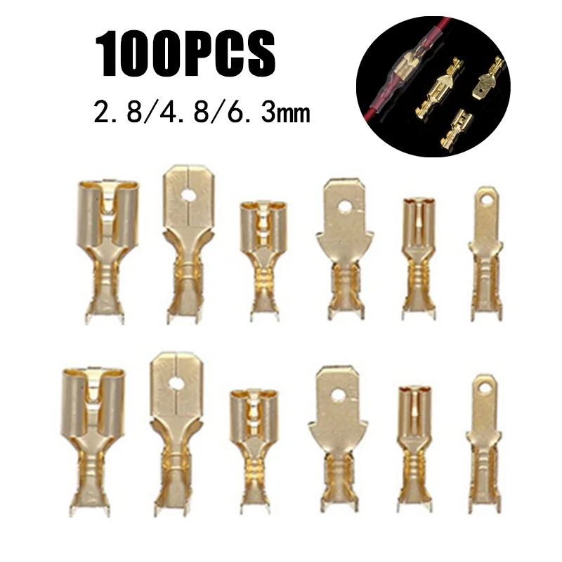 100PCS 2.8mm 4.8mm 6.3mm Quick Splice Male and Female Wire Spade ...