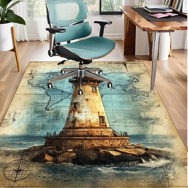 Vintage Lighthouse Map Rug for Nautical Themed Rooms - Coastal Decor ...