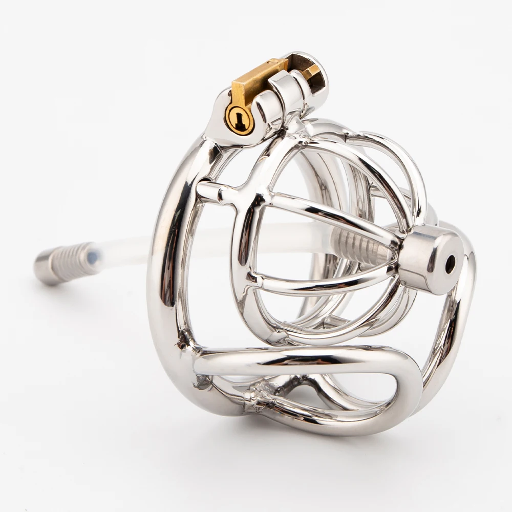 New-Balls-Chastity-Cage-Male-Stainless-Steel-With-Catheter-Cock-Cage ...
