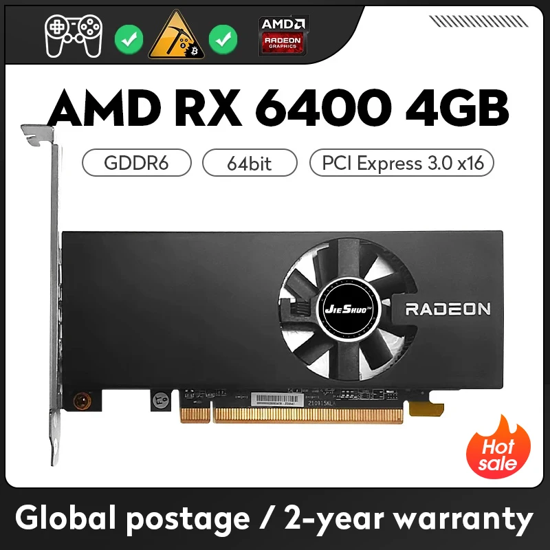 JIESHUO-AMD-RX-6400-4GB-video-graphics-card-GDDR6-64BIT-GPU-rx6400 ...