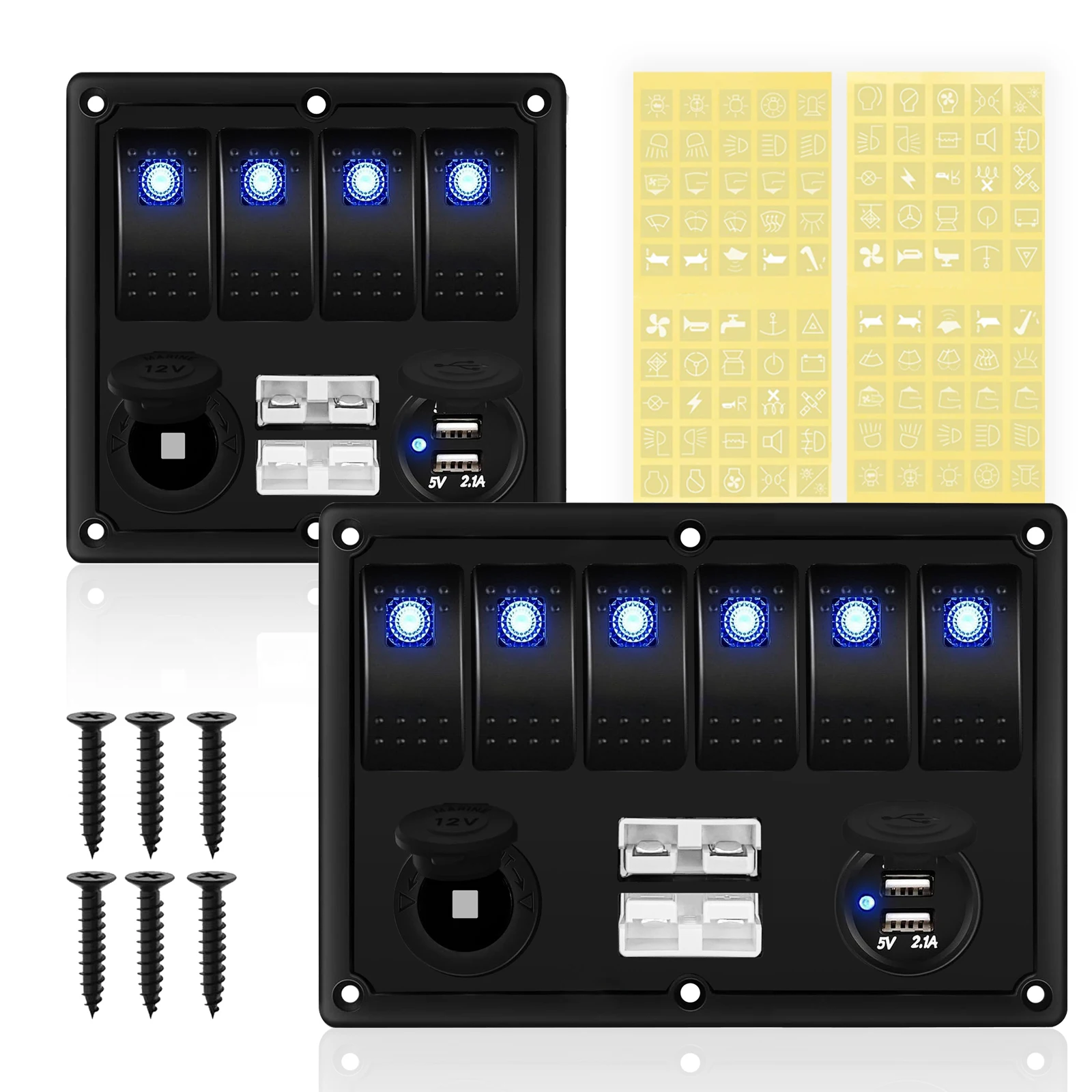 12V-4-6-Gang-Rocker-Switch-Panel-USB-Charger-Cigarette-Lighter-Car-Boat ...