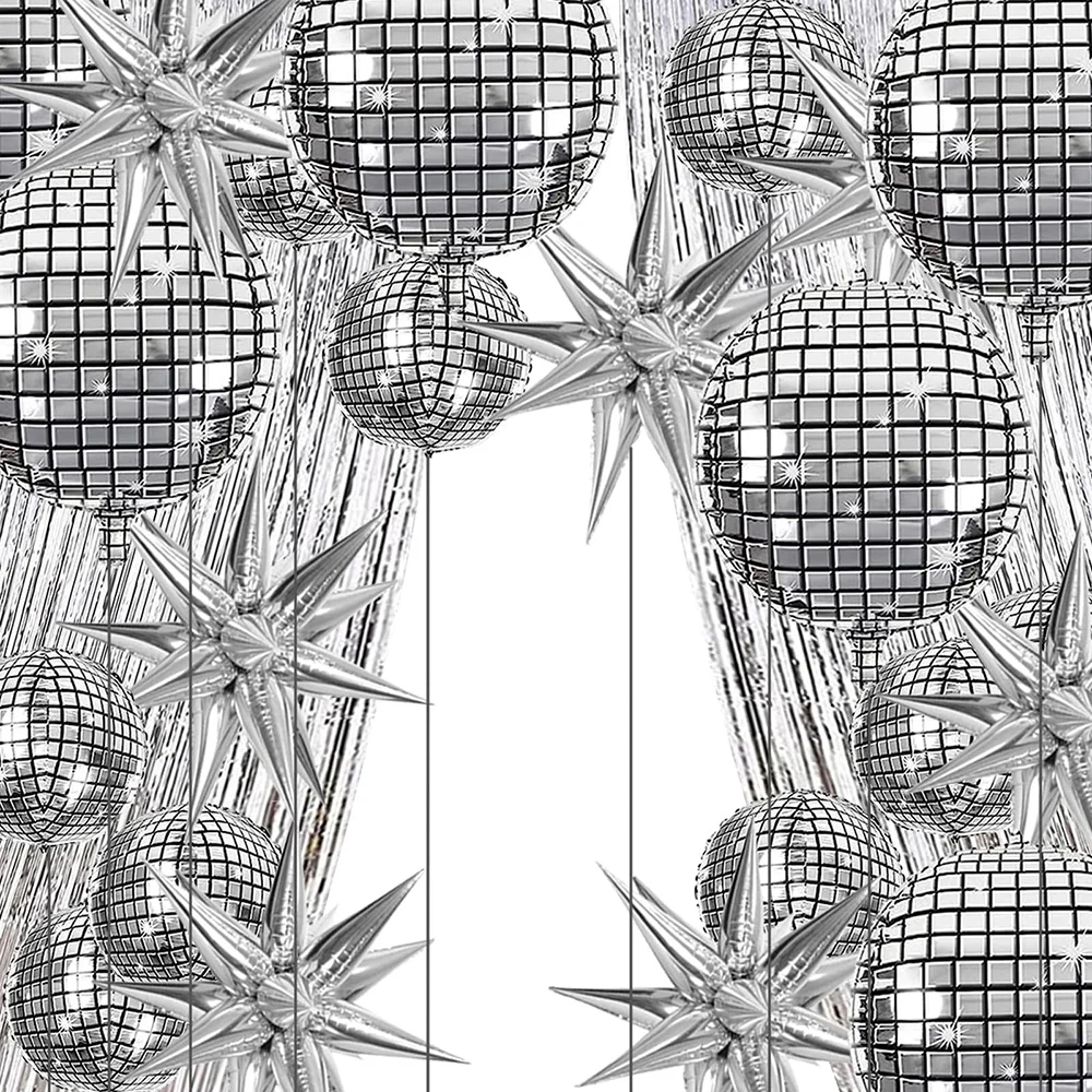 Disko-topu-balonlar-sa-ak-perdeler-patlama-y-ld-z-al-minyum-folyo ...