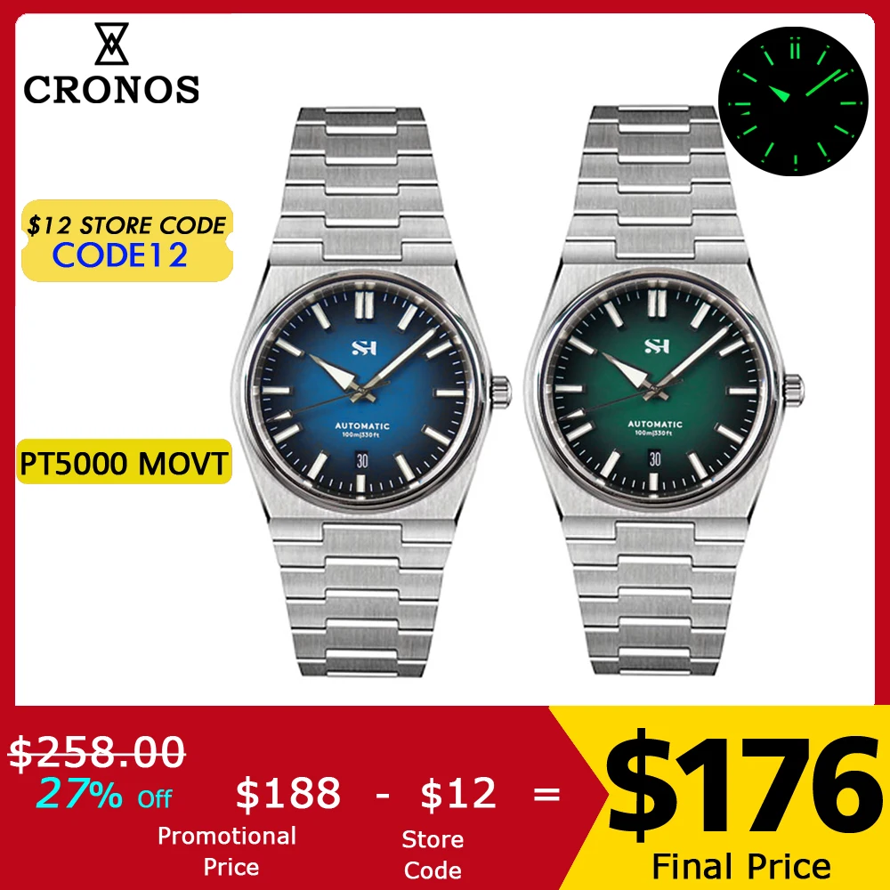 Cronos-SH-Stainless-Steel-Diver-Men-Watch-Automatic-PT5000-Bracelet ...