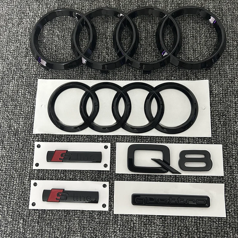 6pcs-set-For-Audi-Q8-front-and-rear-four-ring-logo-badge-2018-2024 ...