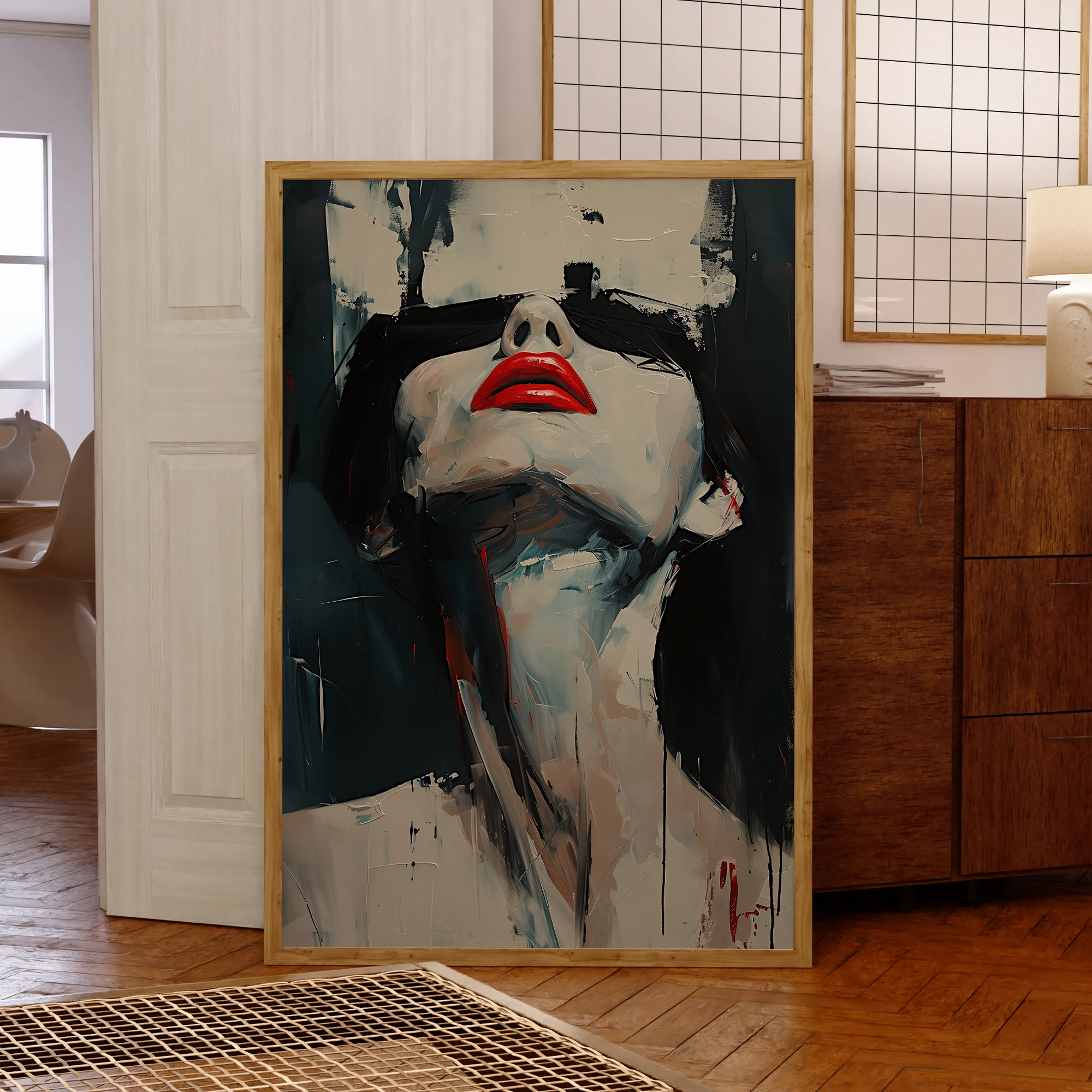 Modern Abstraction Bold Gaze Art Red Lips Painting Art Print Poster ...