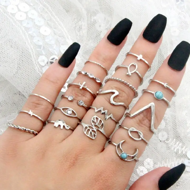 20-Pieces-Ring-Set-Ladies-Exaggerated-Style-Elephant-Cross-Moon ...