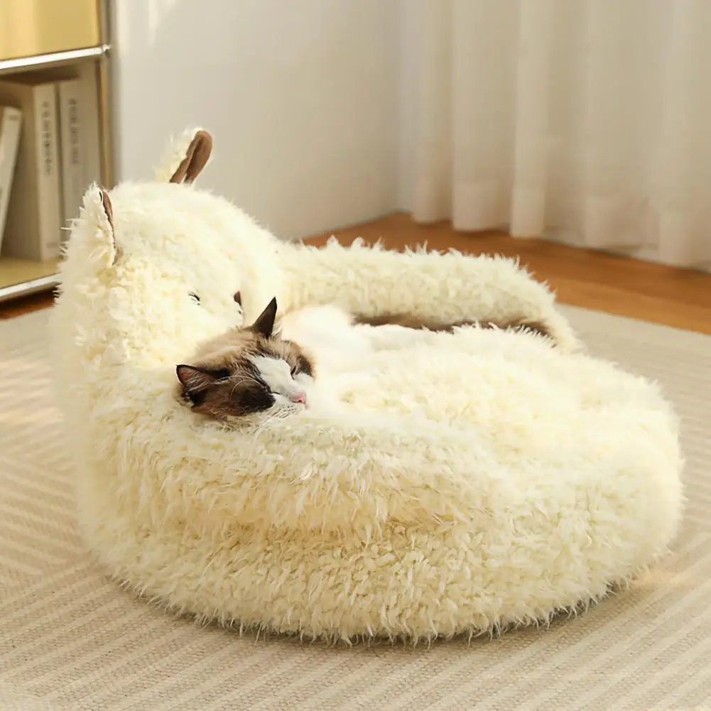 Winter Cat Nest Cozy Alpaca Cat Bed Winter Warm Nest with Plush Pads ...