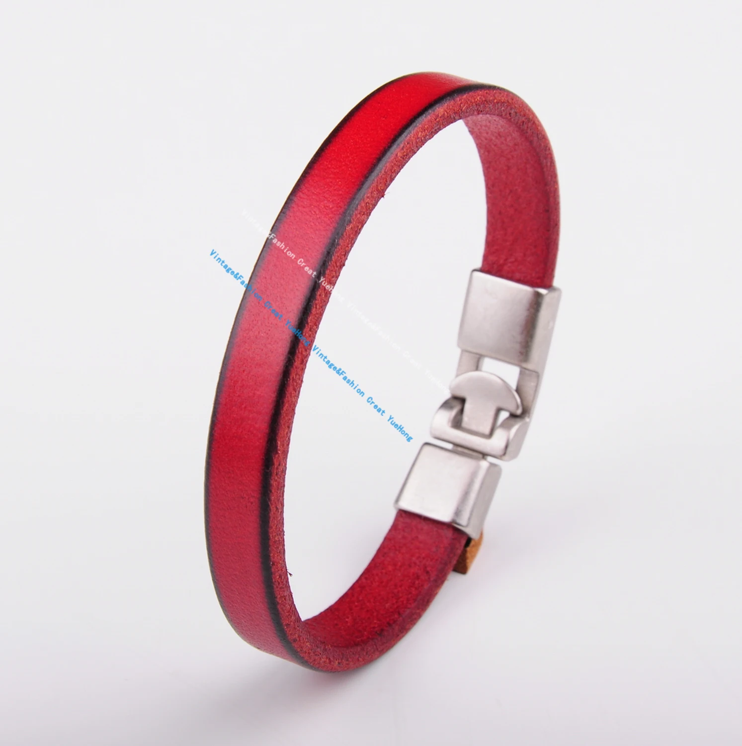 Bl11 Red New Mens Single Wrap Slim Plain Leather Cuff Bracelet ...