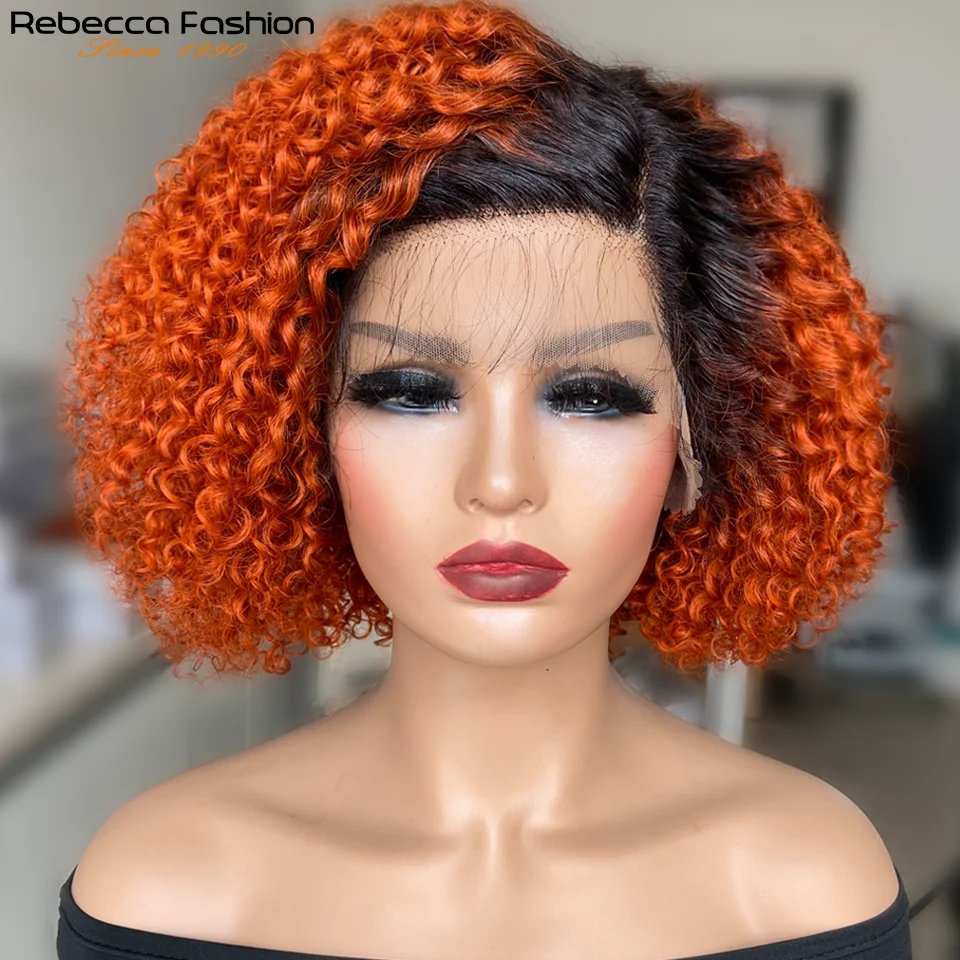 Orange Color Deep Curly Bob Lace Front Wig Human Hair Wig With Baby ...