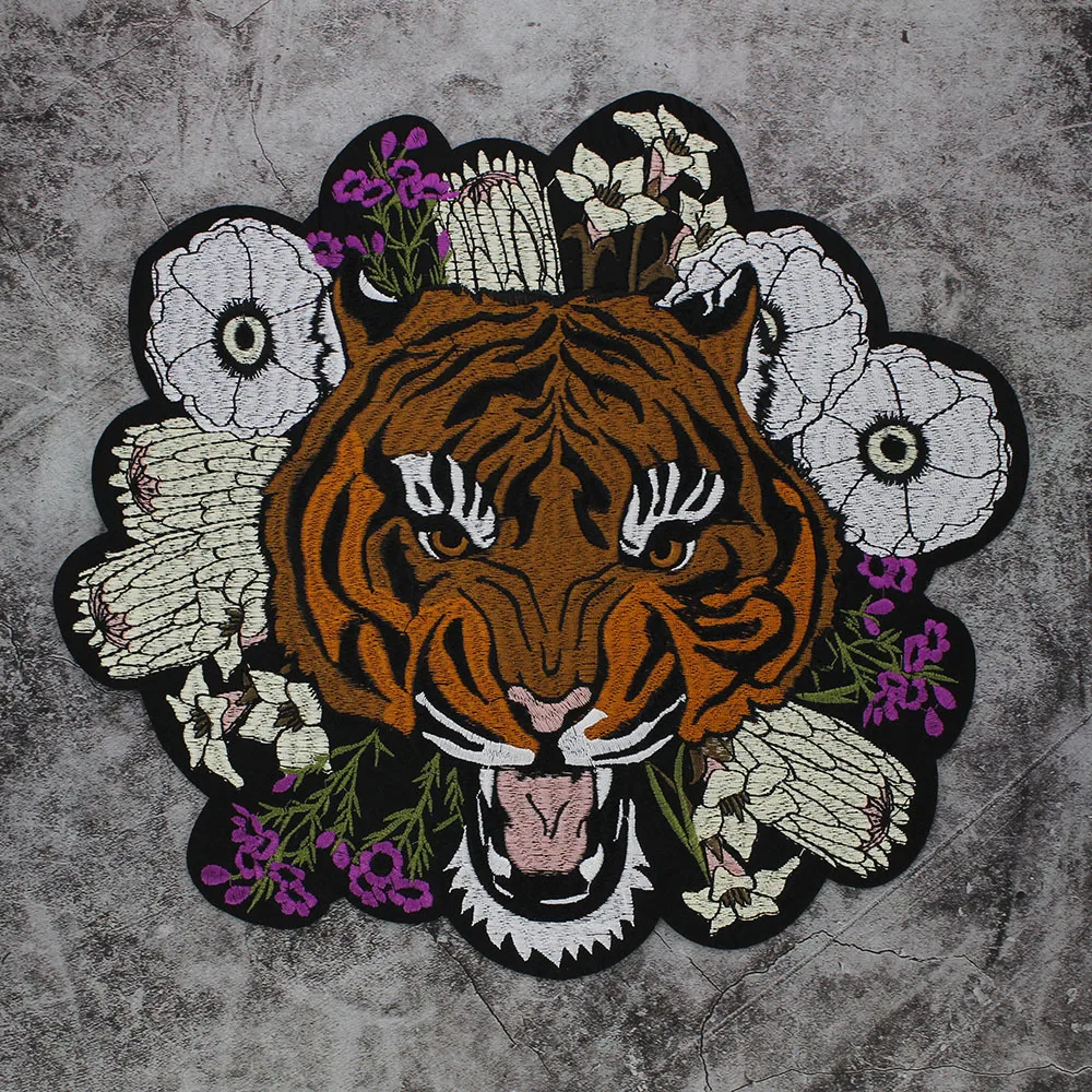 1Piece-Embroidery-Fashion-Cool-Big-Large-Yellow-Tiger-Flowers-Patch ...