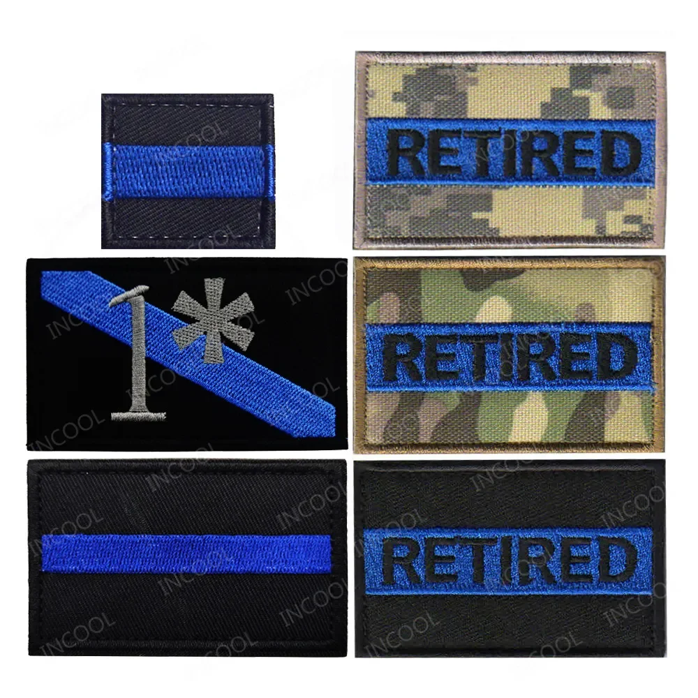 Thin-Blue-Line-Retired-Embroidered-Patches-Tactical-Military-Emblem ...
