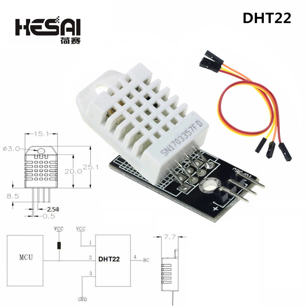 DHT22 AM2302 Digital Temperature Humidity Sensor Module Replace SHT11 SHT15 With Dupont Cables ...