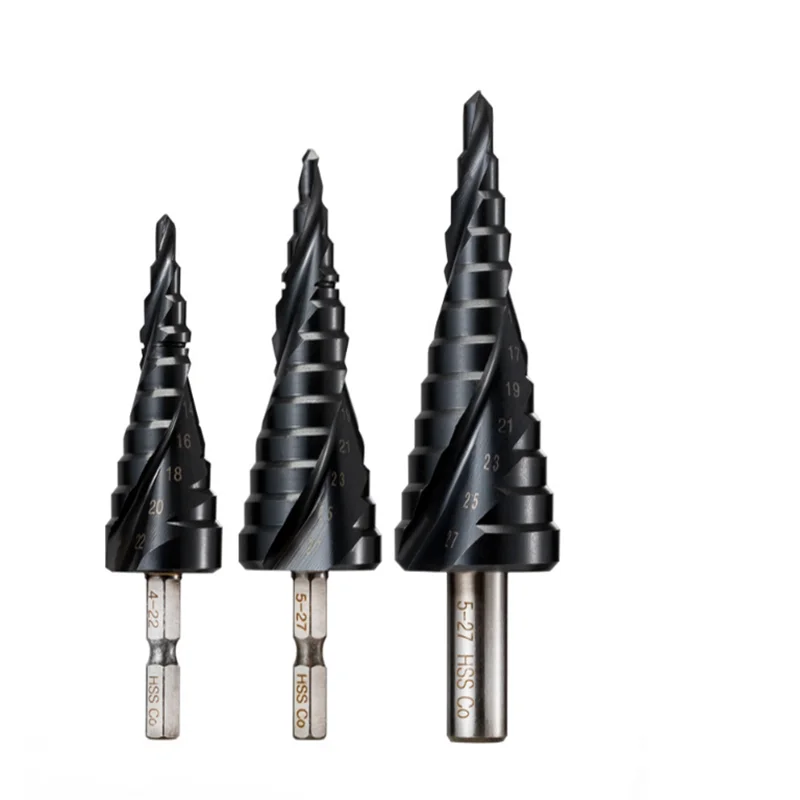 M35-Stainless-Steel-Step-Drill-Bit-High-Speed-Steel-Cobalt-Black-Cone-Hex-Shank-Containing ...