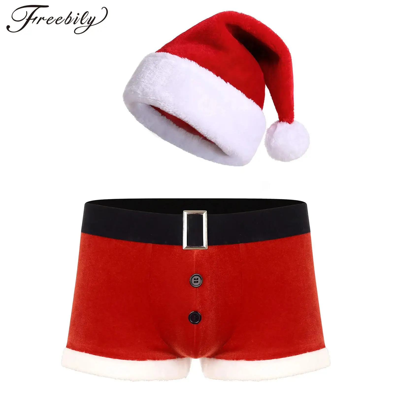 Mens-Christmas-Velvet-Outfits-Boxer-Shorts-with-Xmas-Hat-New-Year-Party ...