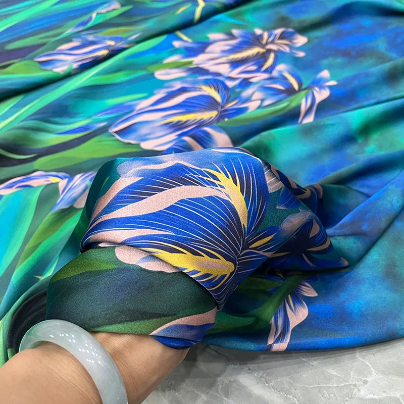 Brand Fashion Design Fabric Imitation Silk Satin Emerald Floral Dress ...