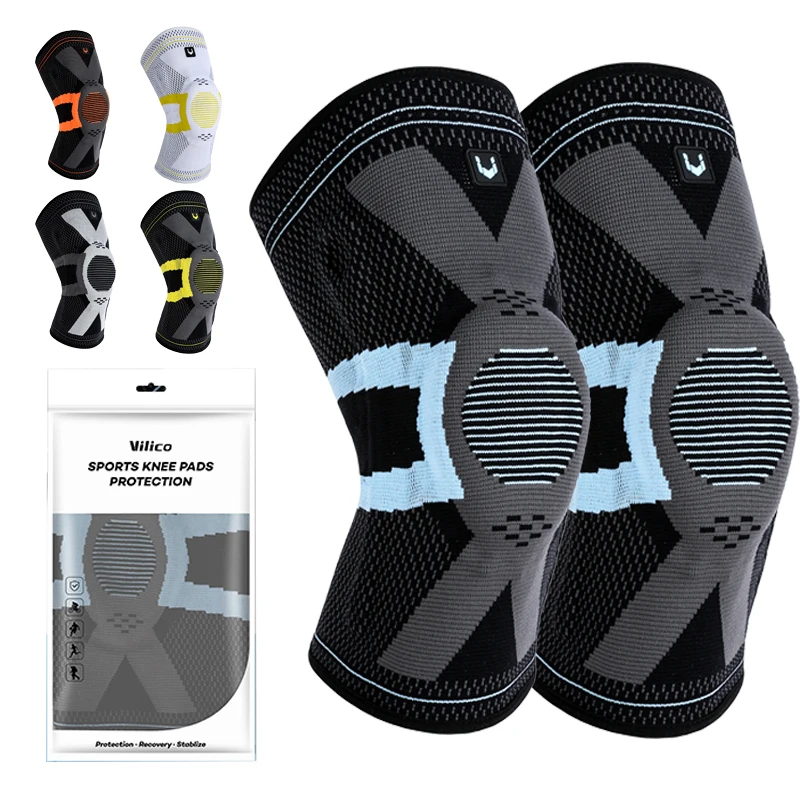 Sport-2PCS-Elastic-Knee-Pads-Silicone-Gel-Spring-Pressurized-Shock ...