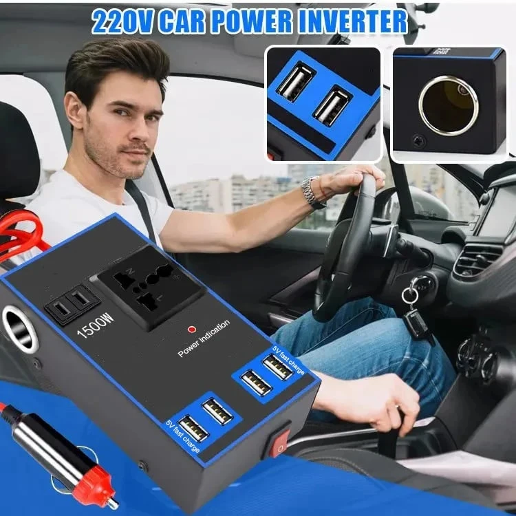 Inversor-de-corriente-para-coche-convertidor-multifuncional-de-1500W-12V-24V-a-220V-4-enchufes ...