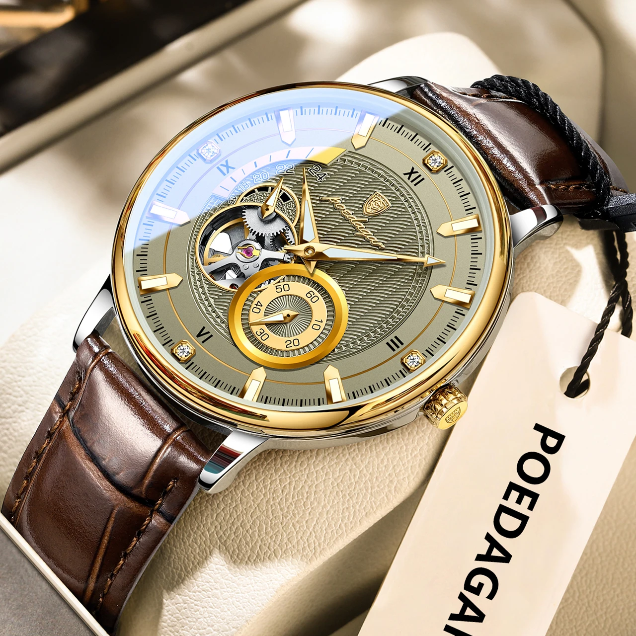 POEDAGAR Fashion Business Men Watch Waterproof Luminous Hollow ...