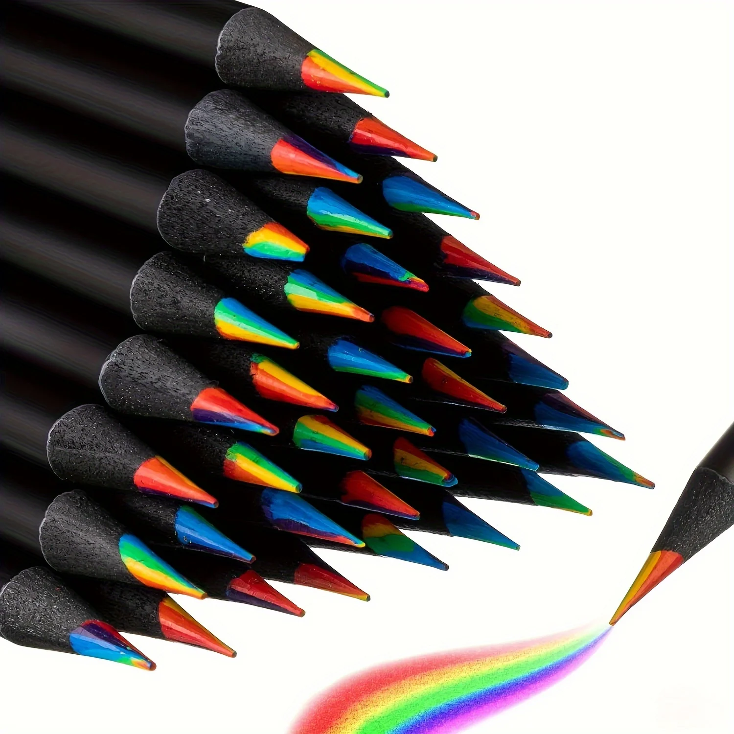 10-Pcs-Colored-Black-Wood-Pencils-7-in-1-Rainbow-Drawing-Pencil-for ...