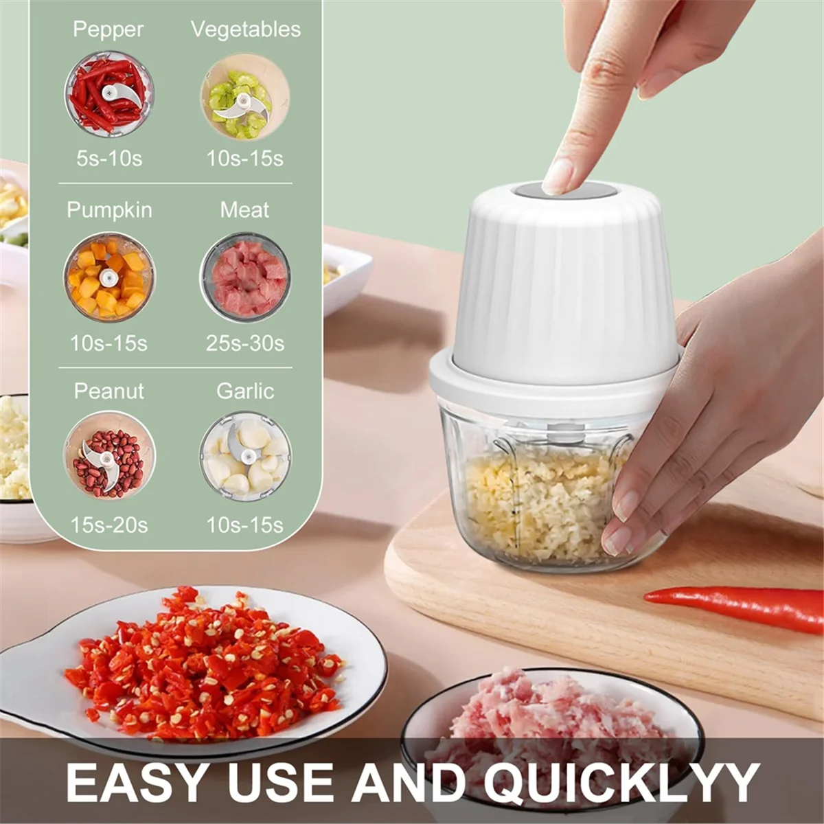 Better Quality 400ML Electric Garlic Chopper, 6 Blades Garlic Grinder ...