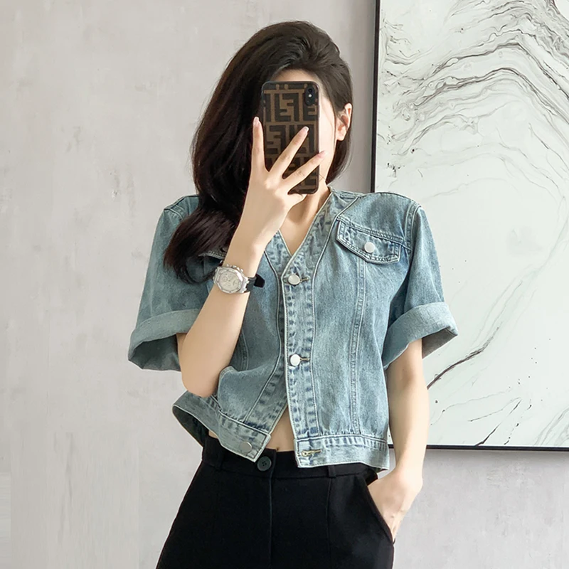 Light-Blue-Vintage-Women-Short-Jackets-Denim-2024-High-Street-Short ...