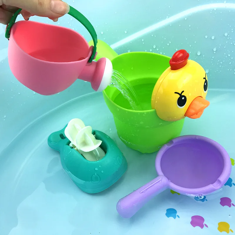 4Pcs/Set Baby Bath Toys Rubber Lovely Duck Bear Shape Waterwheel Water ...