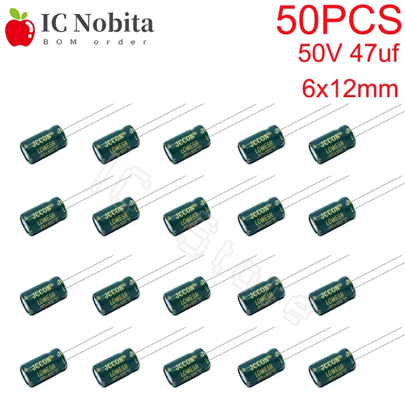 50PCS-50V-47uf-Capacitor-6x12mm-High-Frequency-LOWESR-Aluminum ...