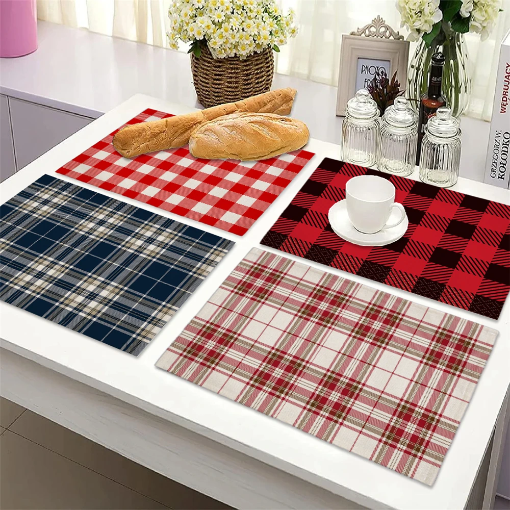 Classic Big Scotland Plaid Placemats Print Pink Khaki Navy Blue Grid ...