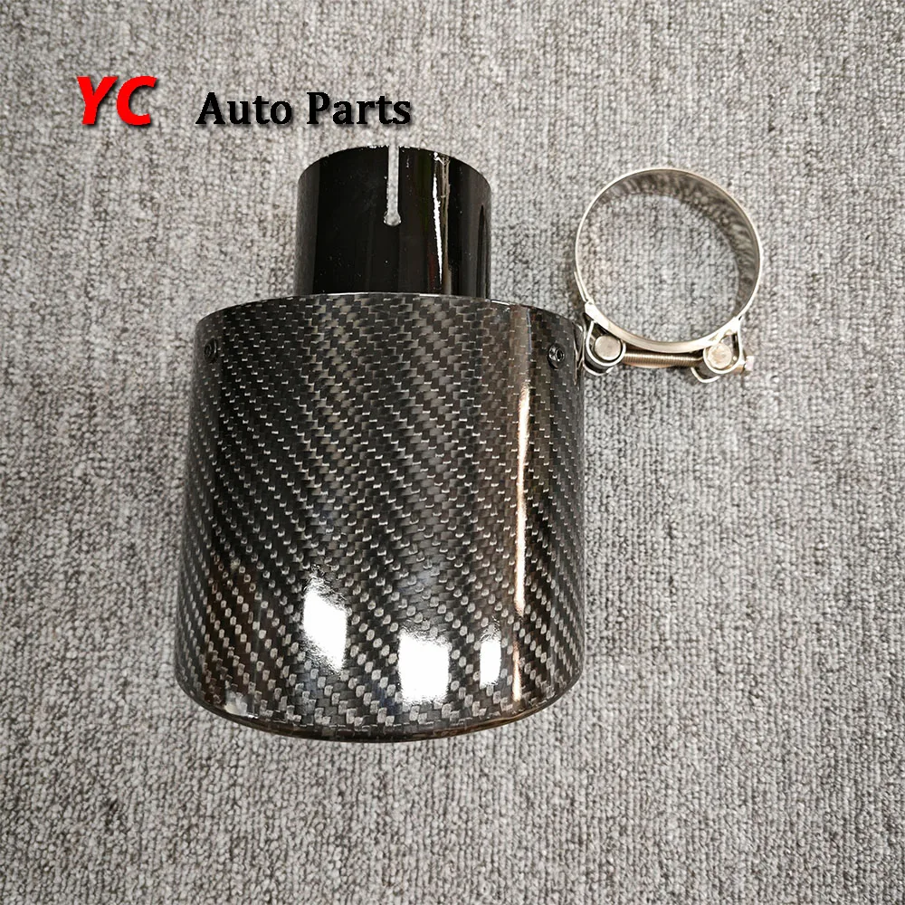 1-Piece-Oval-Slant-Exhaust-Glossy-Carbon-Fiber-Black-Exhaust-Tip-Car ...