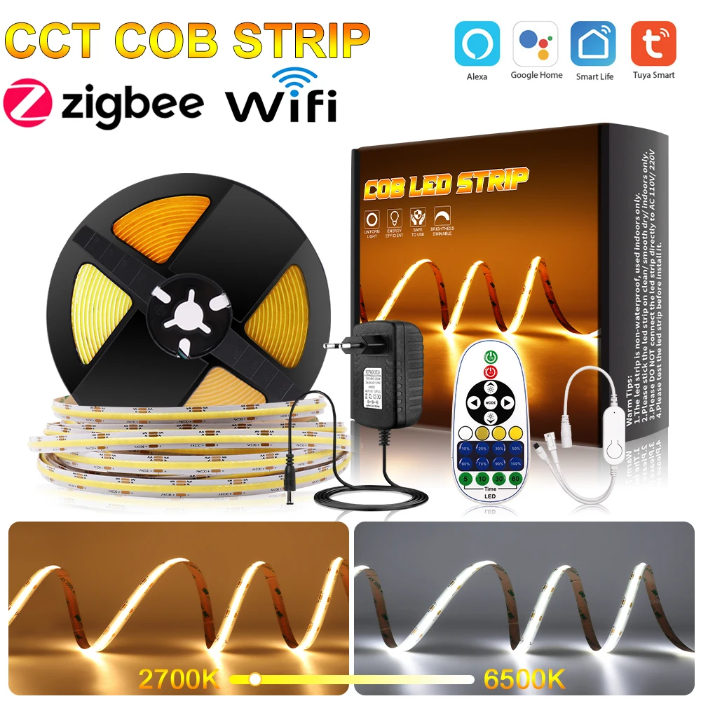 CCT-LED-Strip-24V-COB-Dimmer-CCT-Strip-Light-Tuya-WiFi-Tape-LED-Remote ...