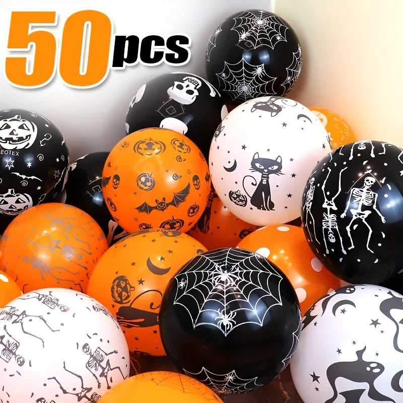 50PCS-12-Inch-Halloween-Balloons-Creative-Pumpkin-Spider-Latex ...